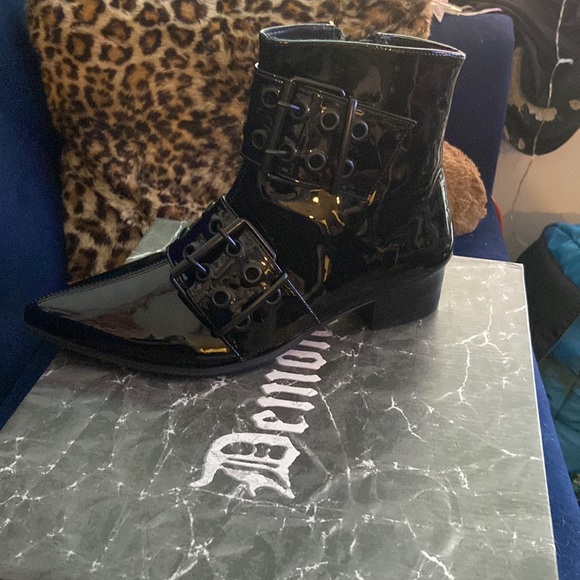 Demonia | Shoes | Demonia Warlock Buckle Boots Patent Shiny | Poshmark